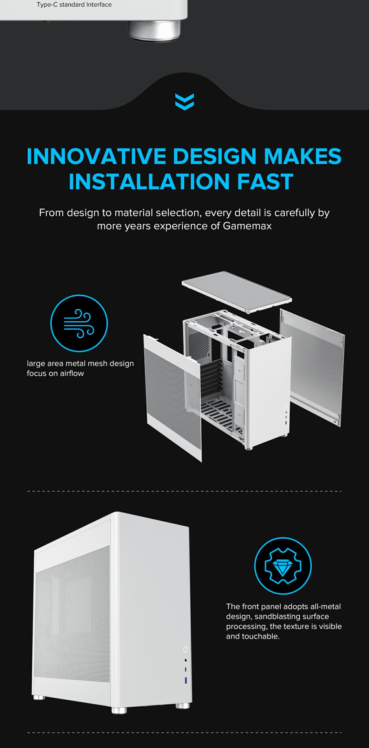 GAMEMAX MESHBOX White ATX Deskop Chassis-Micro ATX / ATX / Mini ITX/ DTX- Fully Mesh Side Panel ...